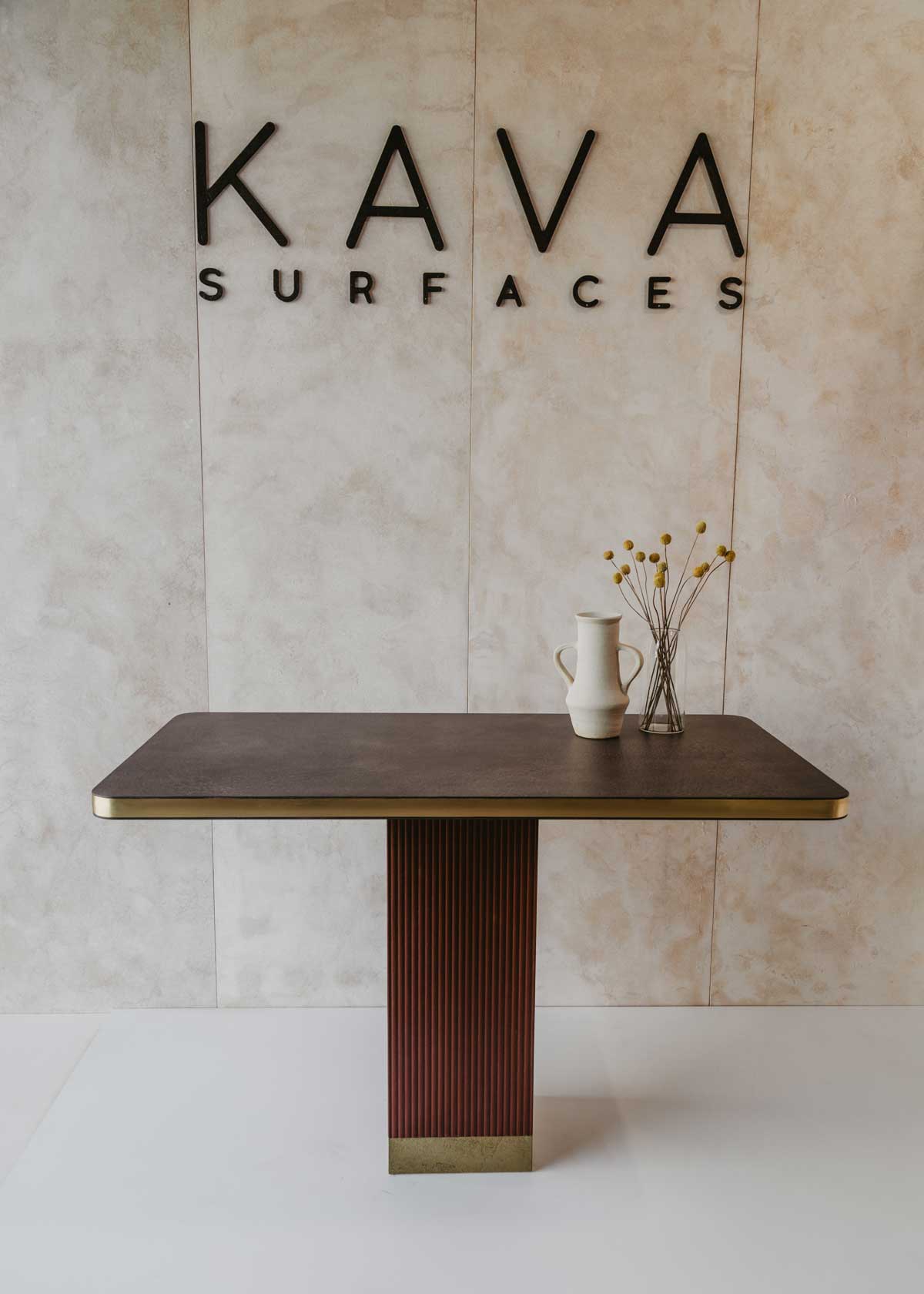 Bronze Table Top with Brass Edging - KAVA Surfaces - Eco-friendly ...